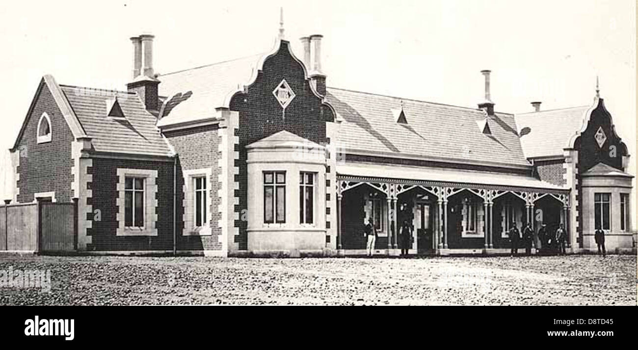 A historical black and white photograph of Bathurst Railway Station ...