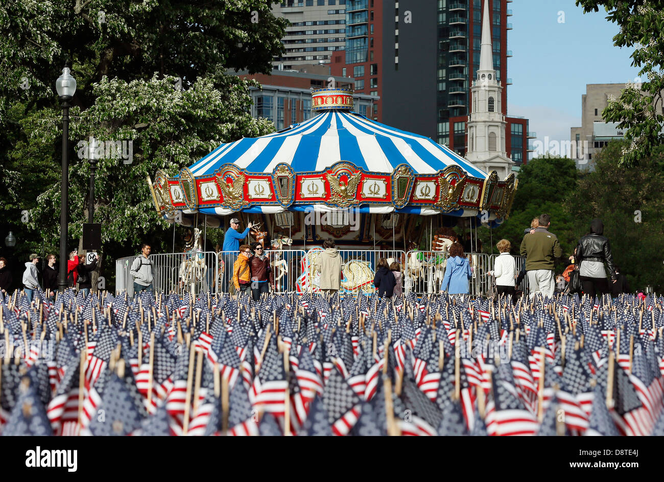 Carousel on Boston Common, Boston, Massachusetts, with a sea of flags ...