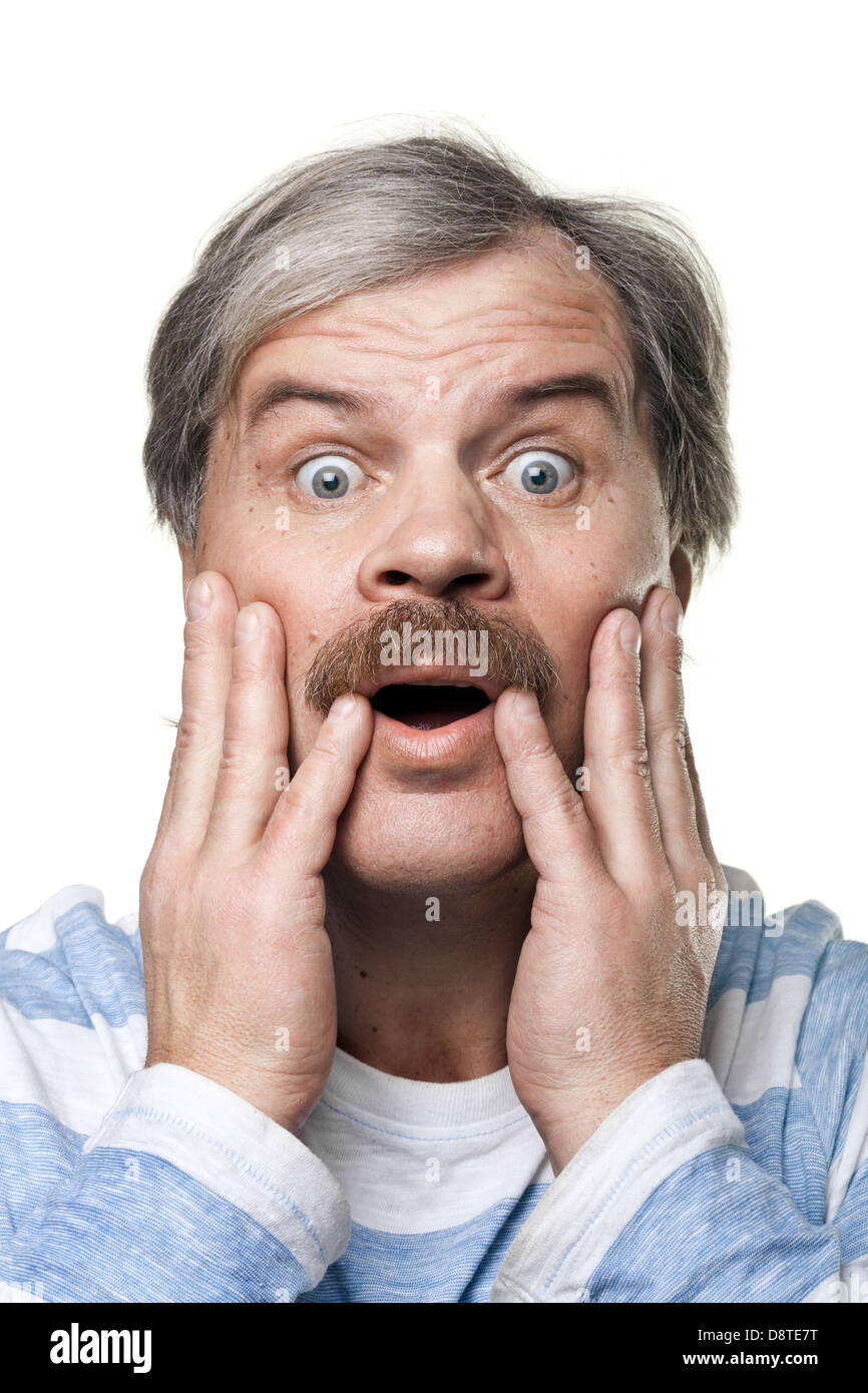 amazed mature man portrait isolated on white Stock Photo - Alamy