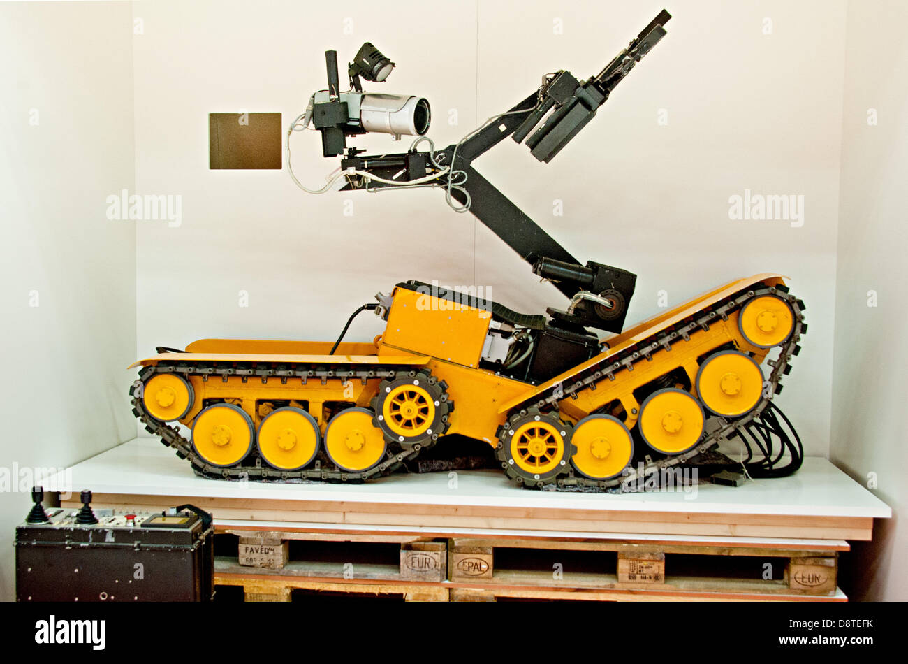 A robot used to disarm a bomb is on display in the exhibition "RAF ...