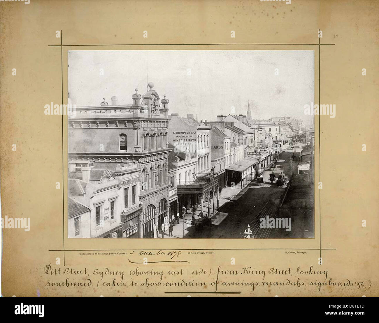 A black and white archival image of Pitt Street in Sydney from 1878 ...