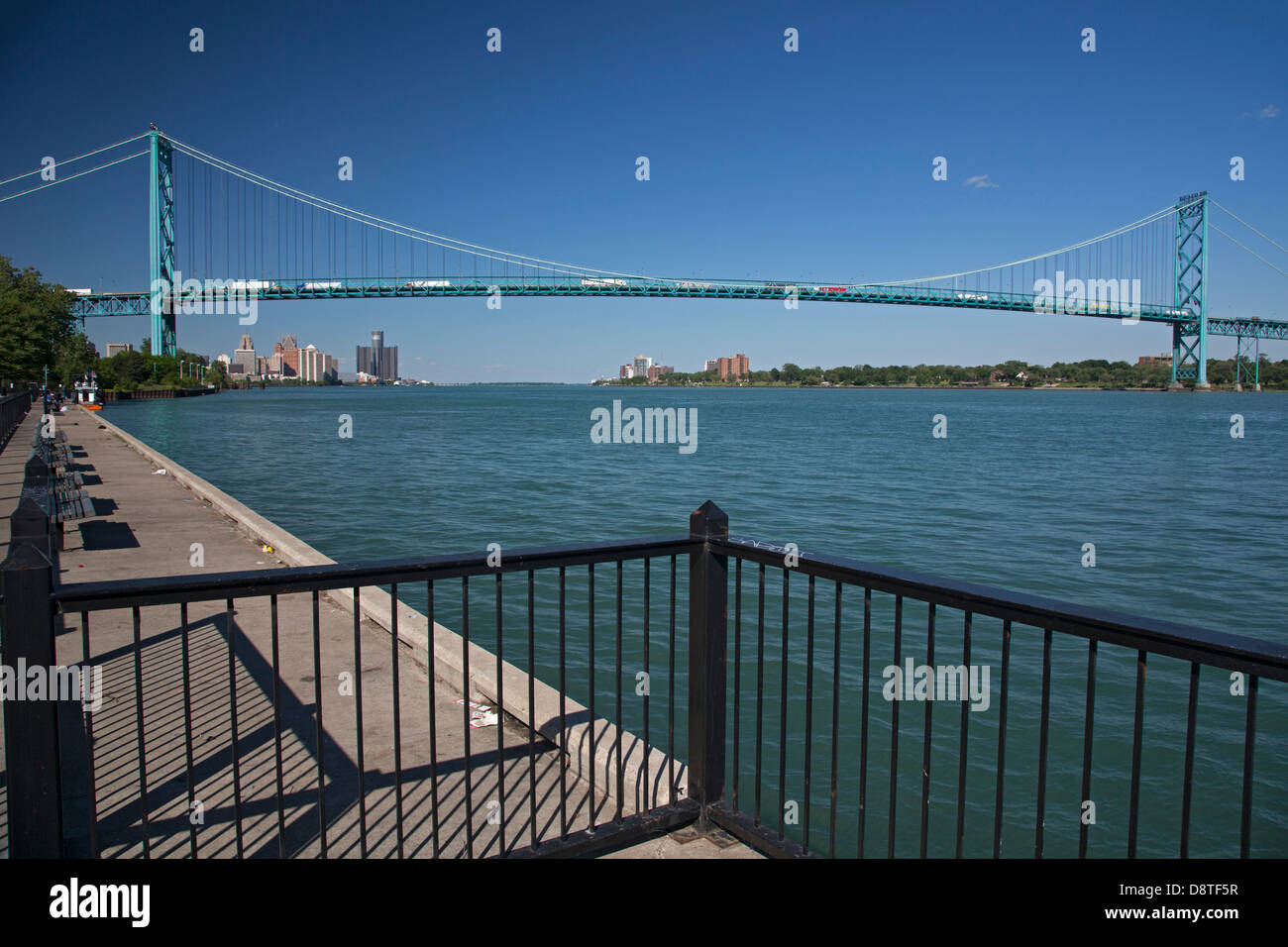 The Detroit River is spanned by the Ambassador Bridge Stock Photo - Alamy