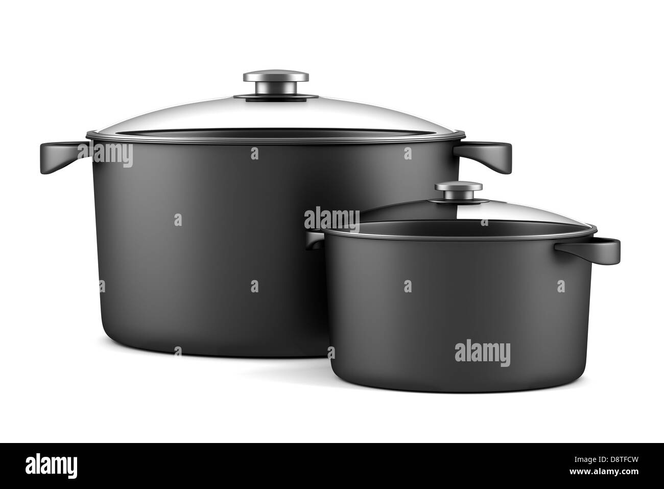 two black cooking pans isolated on white Stock Photo - Alamy