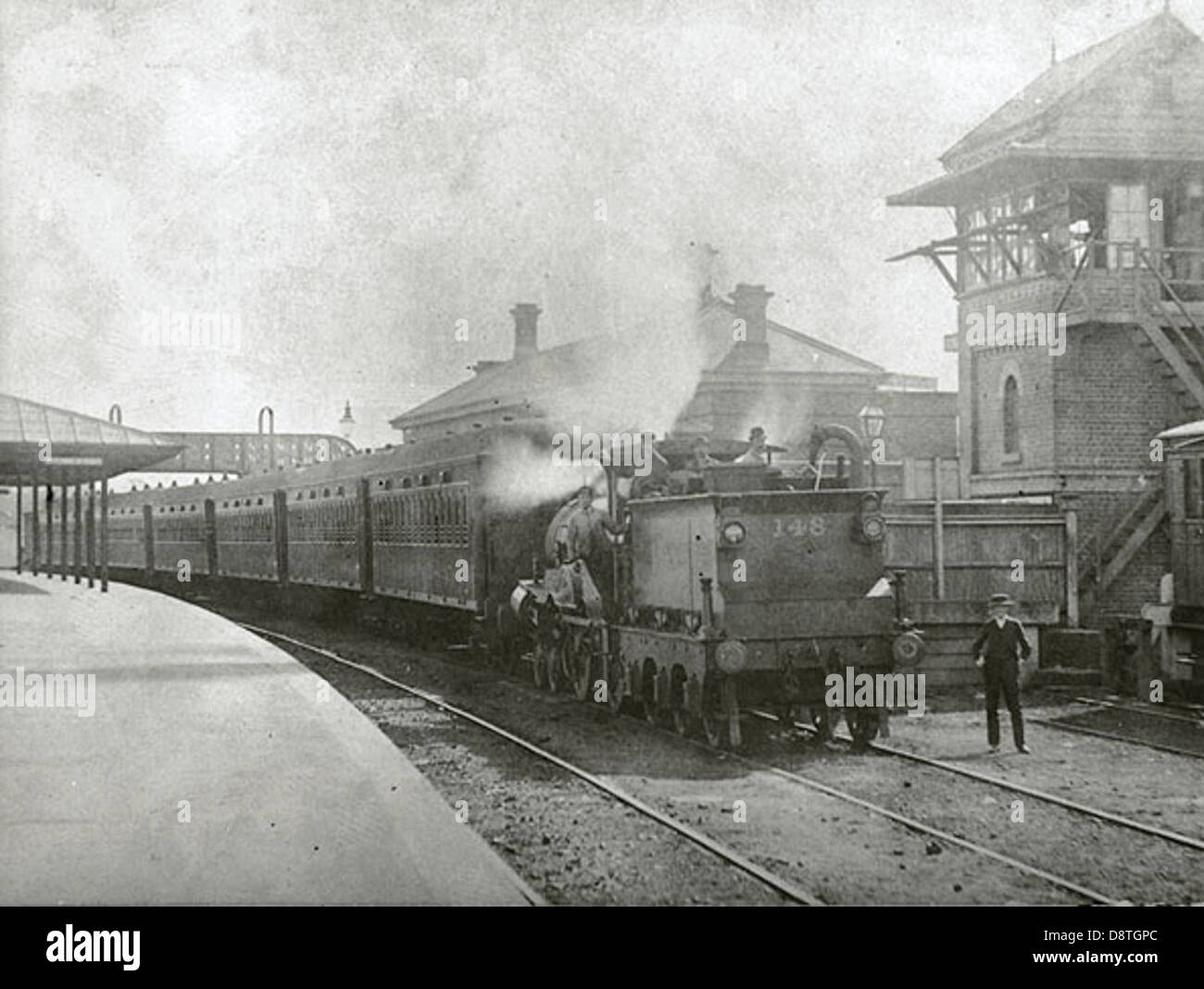 A historic black-and-white photograph from around 1910 showing ...