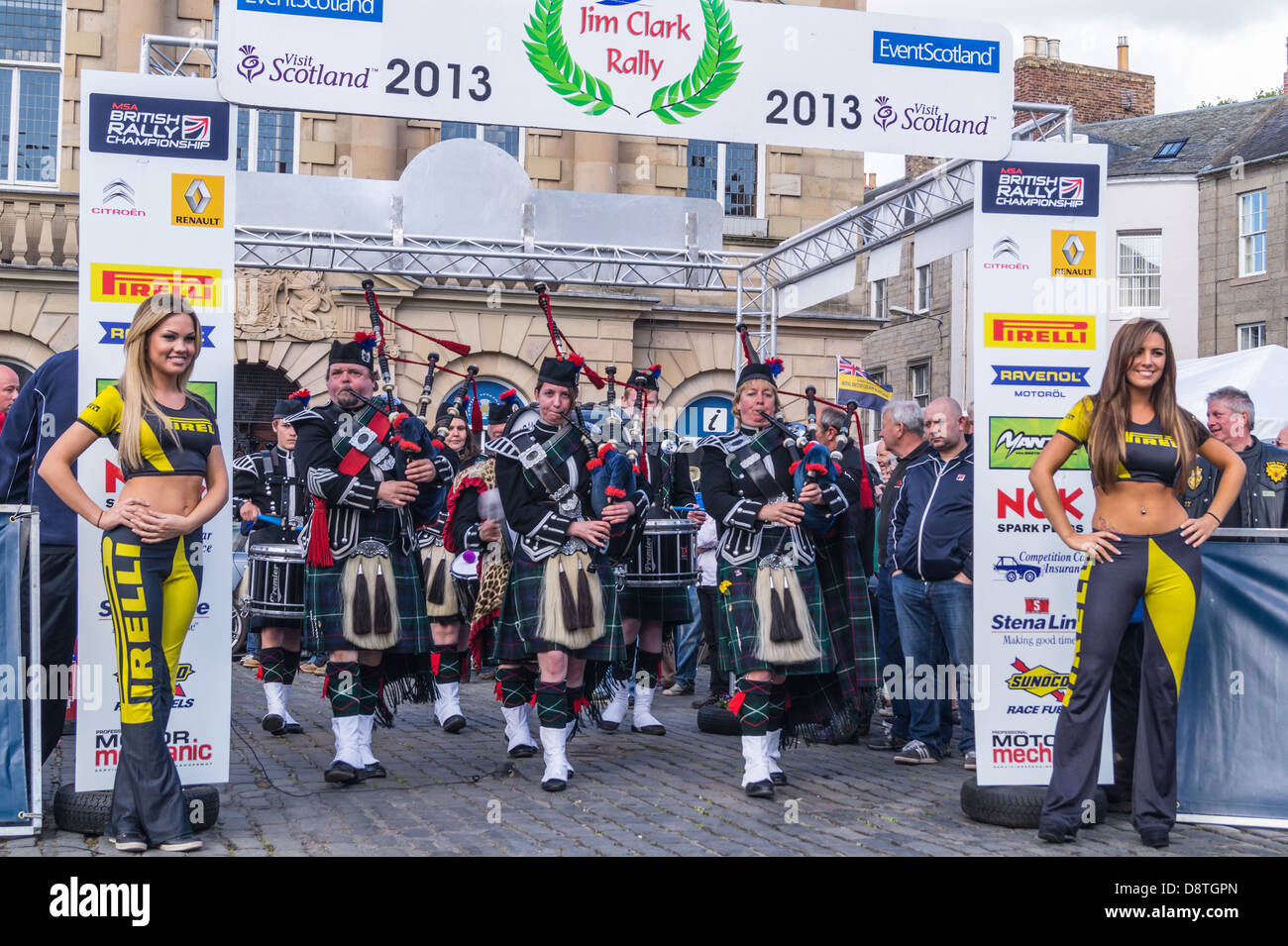 End of the Jim Clark Rally 2013 in Kelso, Scotland. At the winning post ...