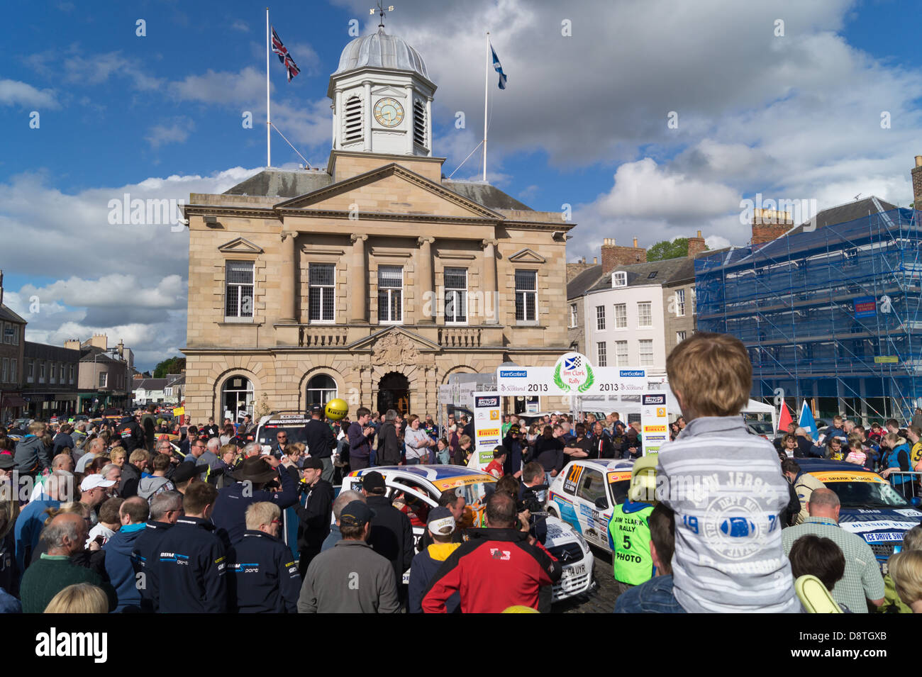 End of the Jim Clark Rally 2013 in Kelso, Scotland. At the winning post ...