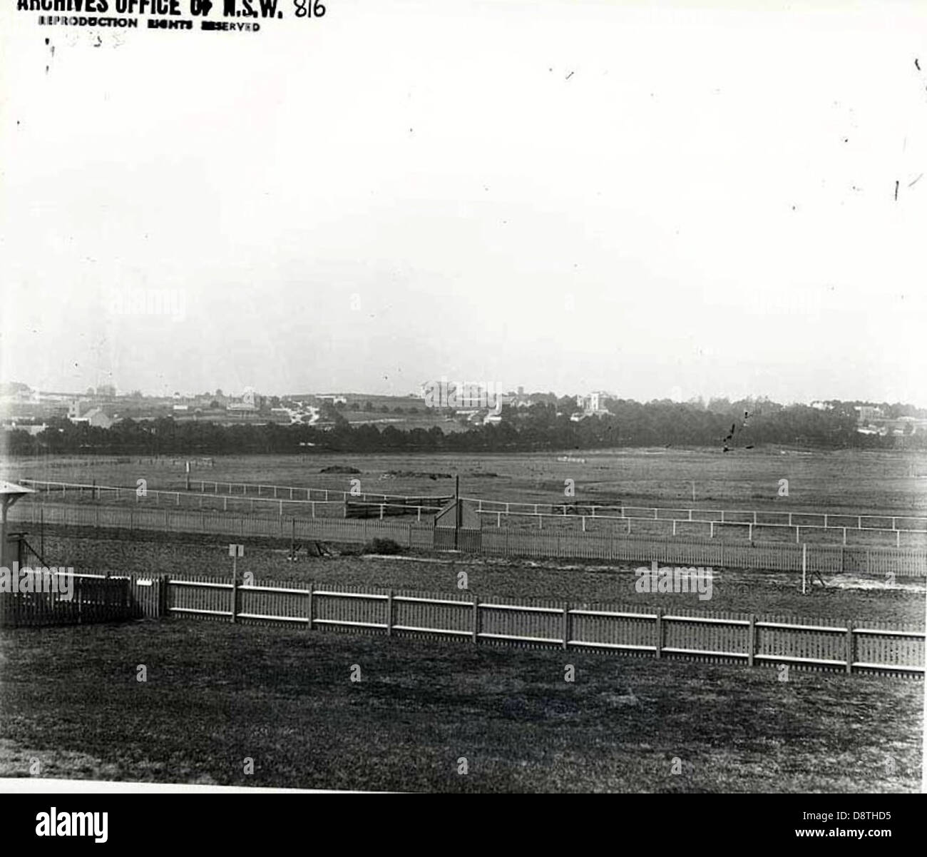This black-and-white photograph shows Randwick Racecourse in Sydney, a ...
