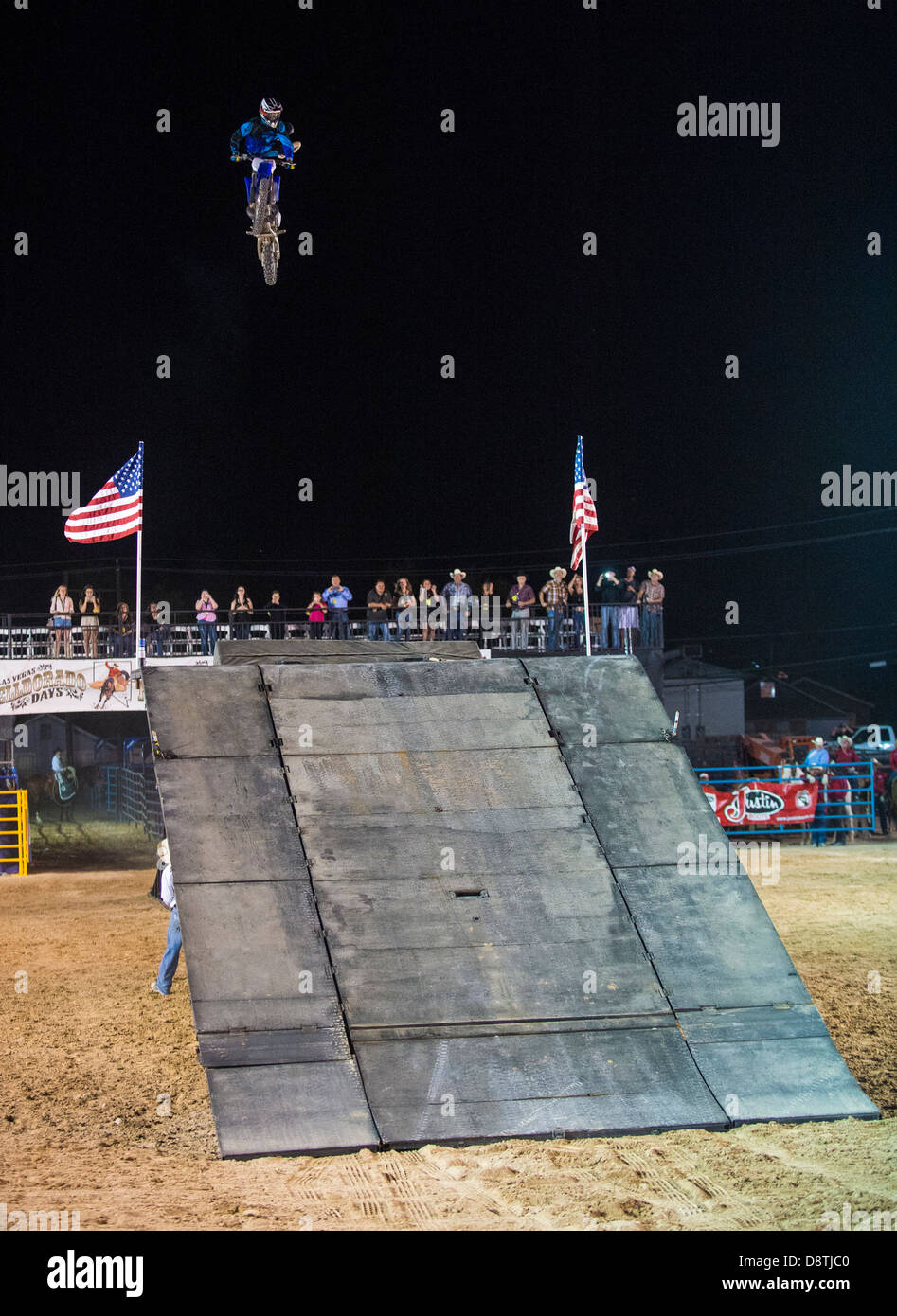 unidentified rider giving FMX motocross demonstration as part of the ...