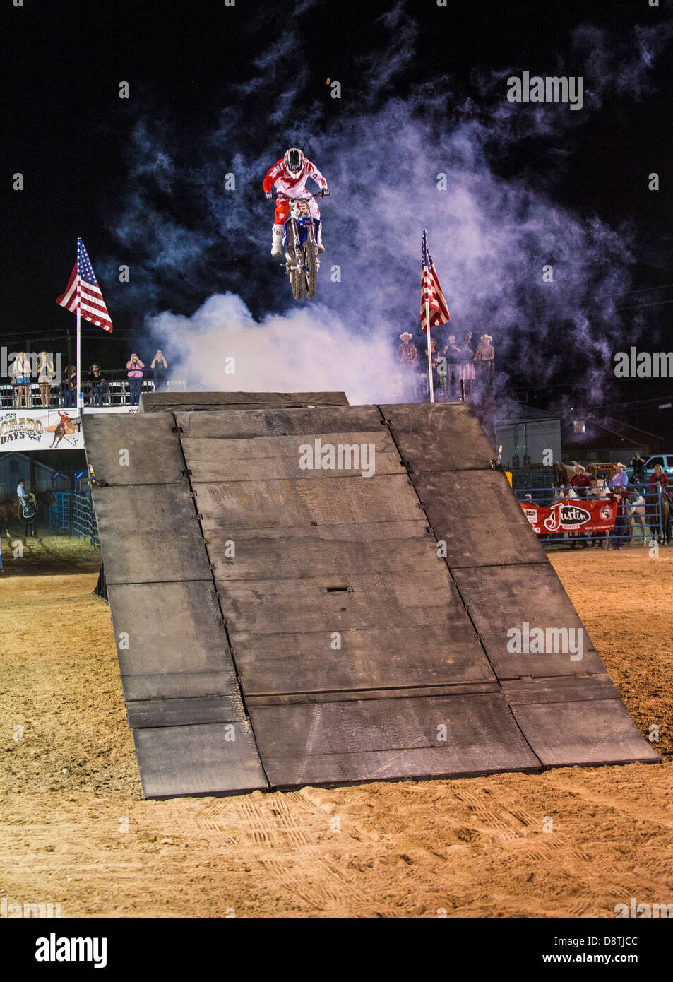 unidentified rider giving FMX motocross demonstration as part of the ...