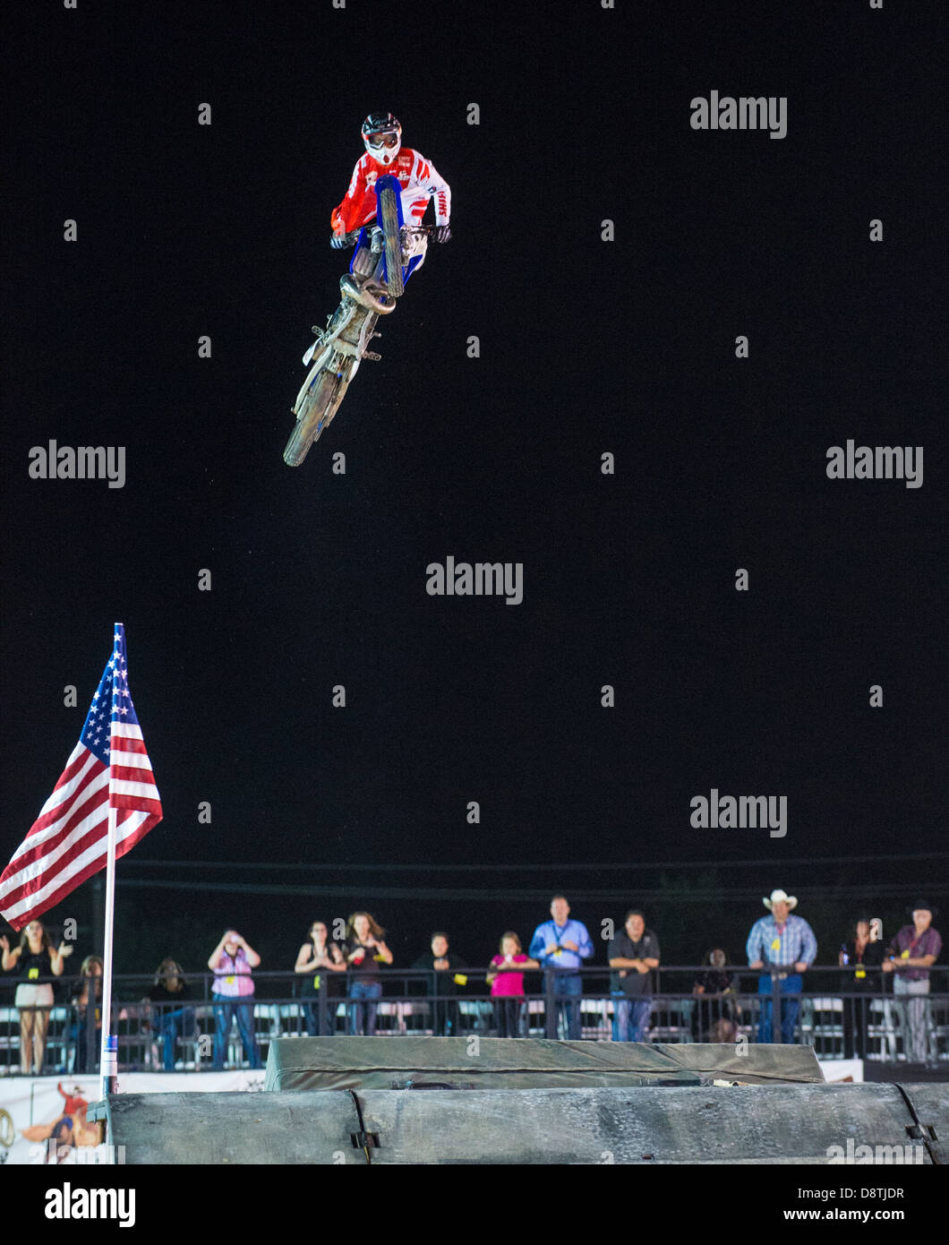 unidentified rider giving FMX motocross demonstration as part of the ...