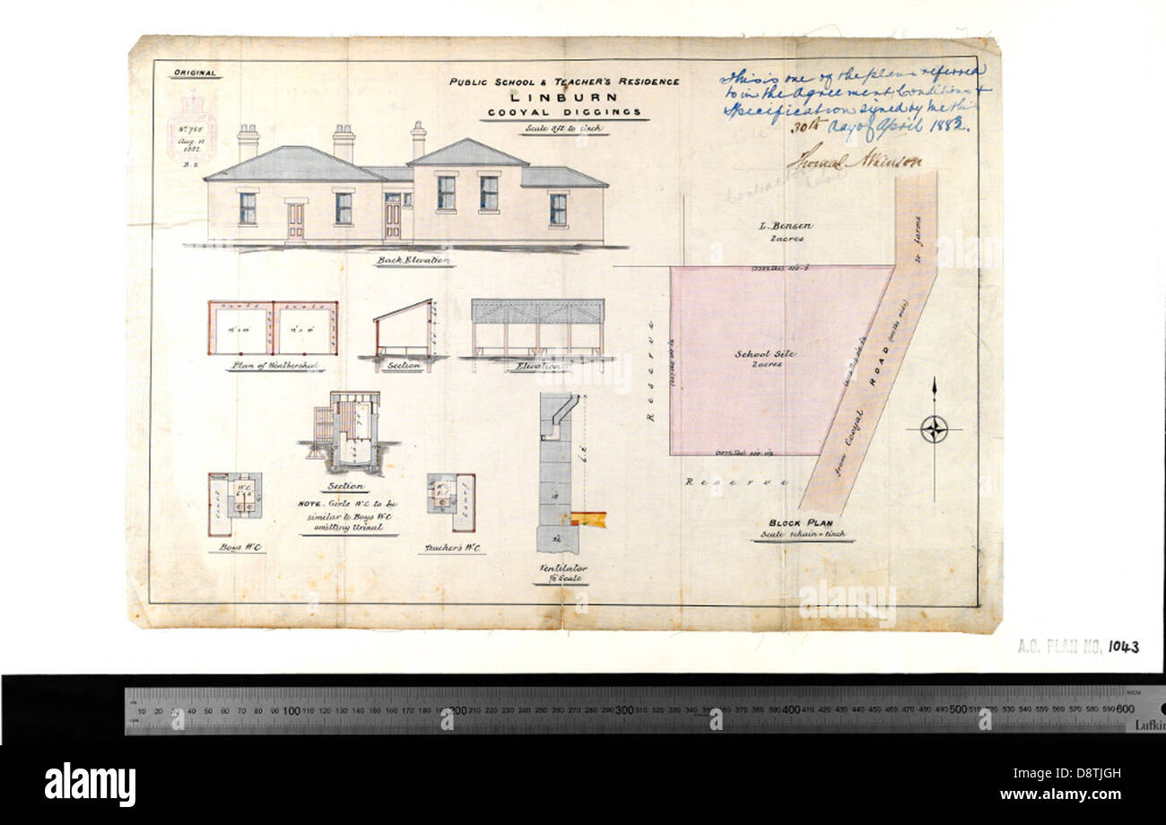 Colonial Architect's Plan, 1882 Stock Photo - Alamy