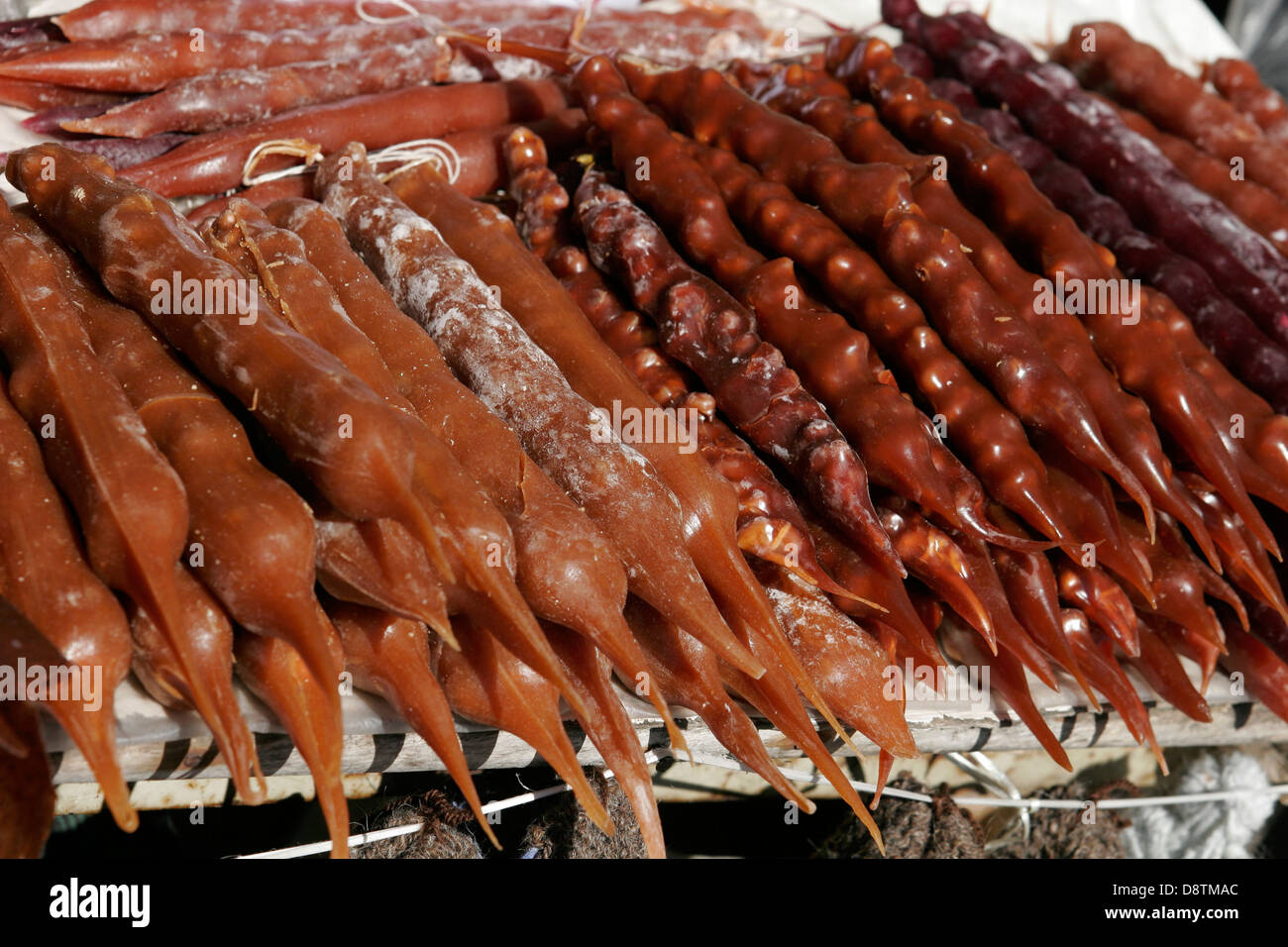 Churchkhela, traditional Georgian sweets made of grape must, nuts and ...