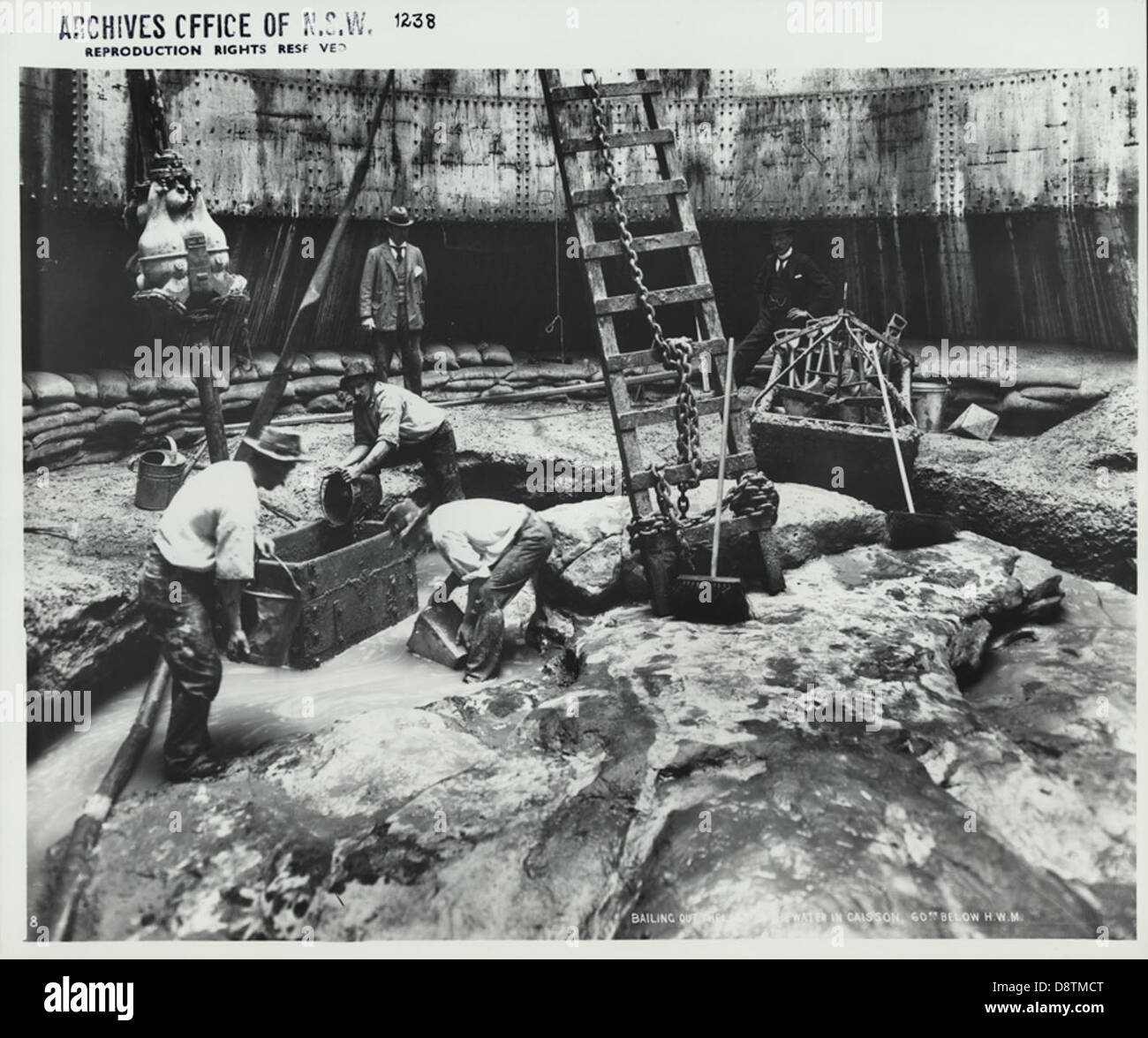 The construction of Pyrmont Bridge in Sydney, captured in black and ...