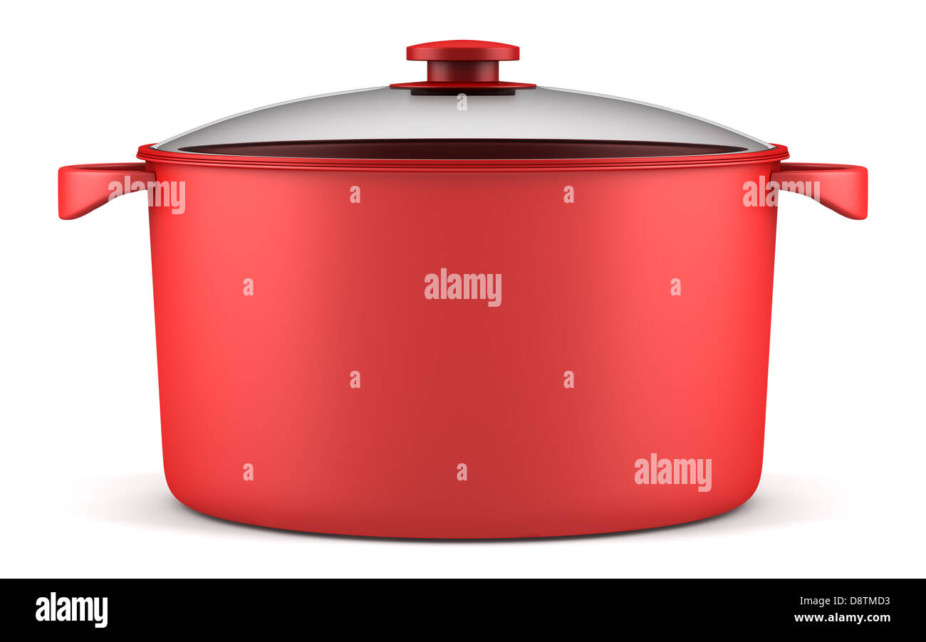 single red cooking pan isolated on white Stock Photo - Alamy