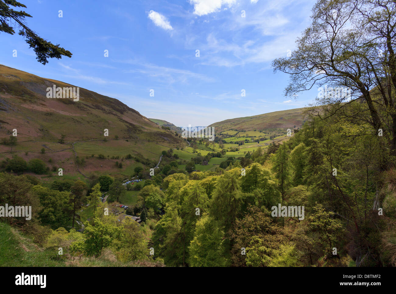 Looking down the Pistyll Rhaeadr Valley (Cwm Blowty Stock Photo - Alamy