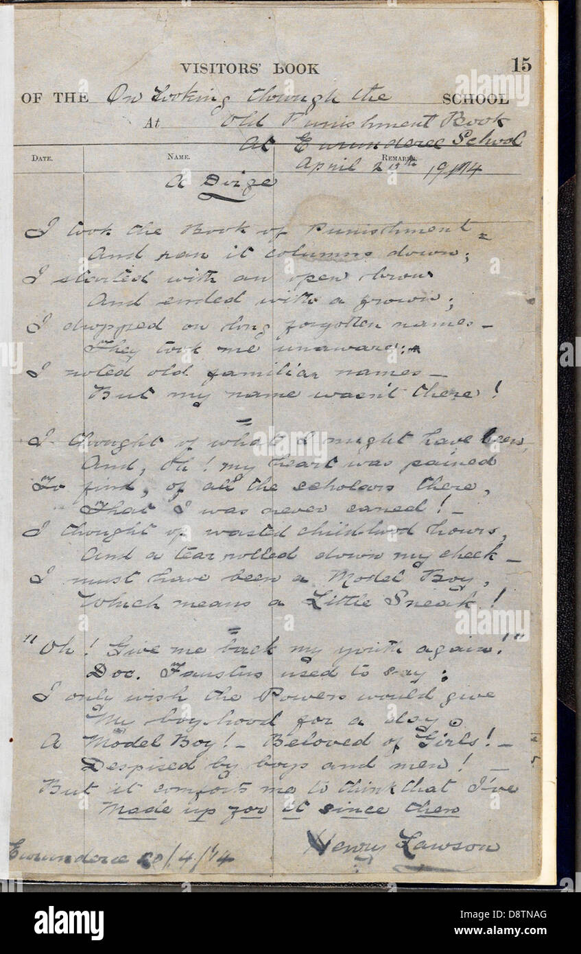 Henry Lawson’s poem from 1914, preserved in the State Records of New ...