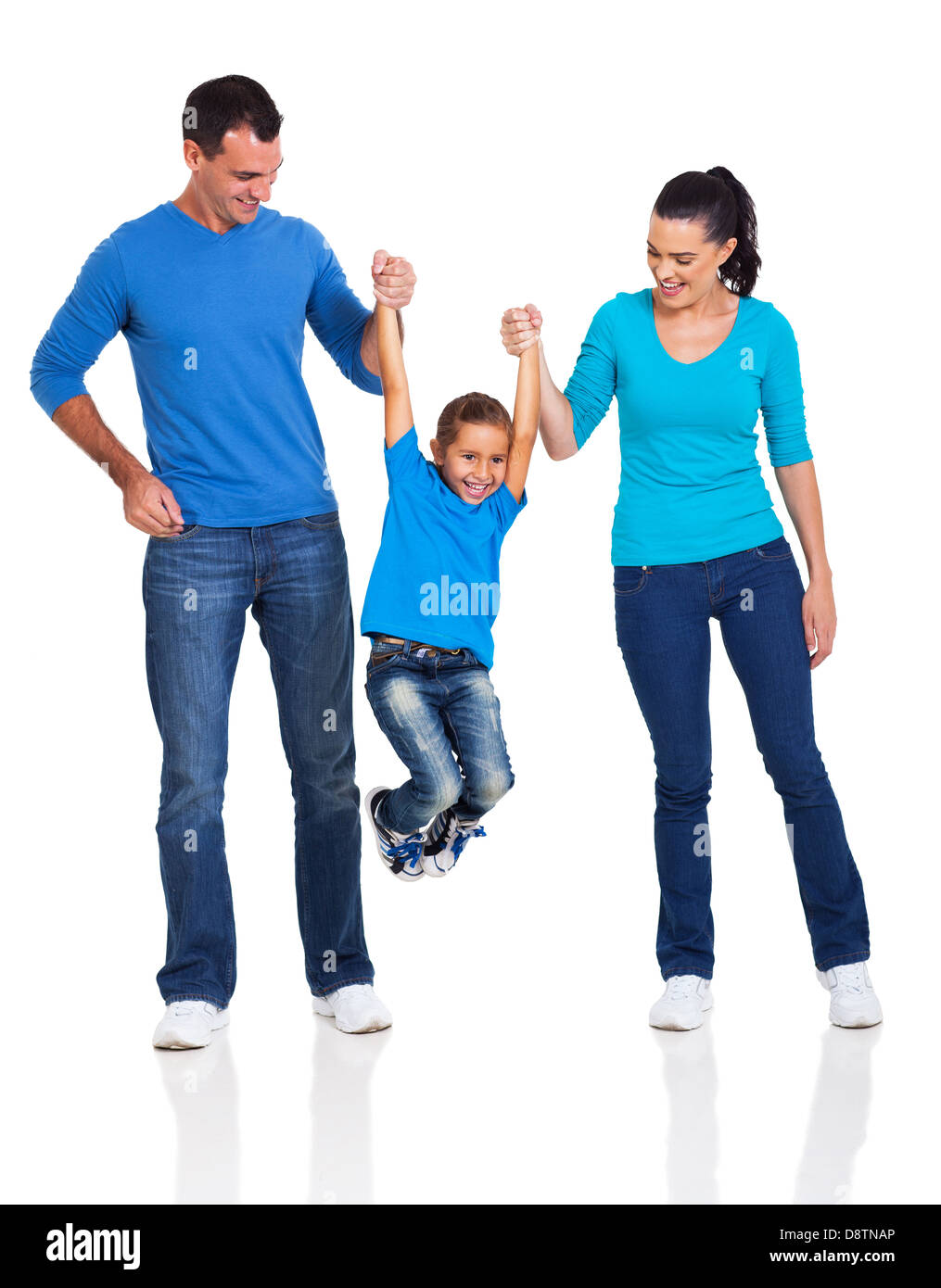 young happy family having fun on white background Stock Photo - Alamy