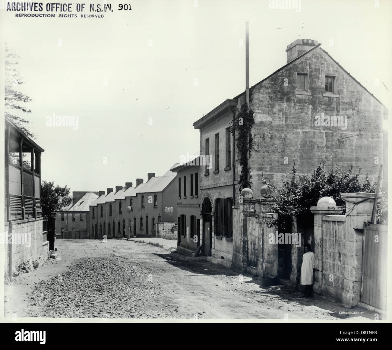 A historical photograph of Cumberland Street in The Rocks, Sydney, from ...