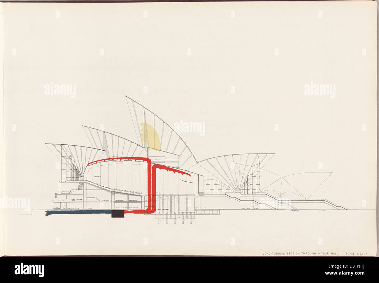 This architectural drawing shows a longitudinal section of the Sydney ...