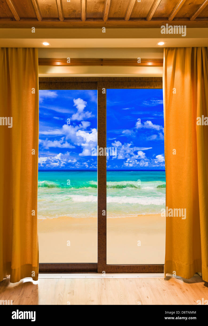 Hotel room and beach landscape Stock Photo - Alamy