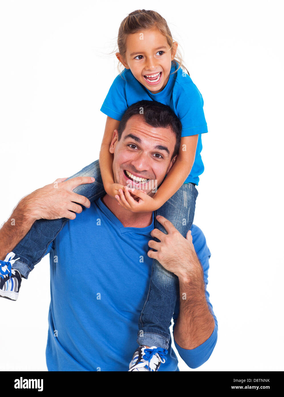 Happy girl sitting on the shoulders of adult male hi-res stock photography and images - Alamy