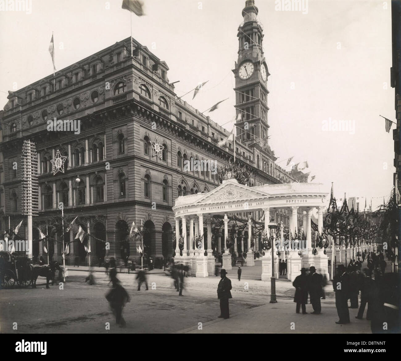 This black and white photograph captures the Federation decorations in ...