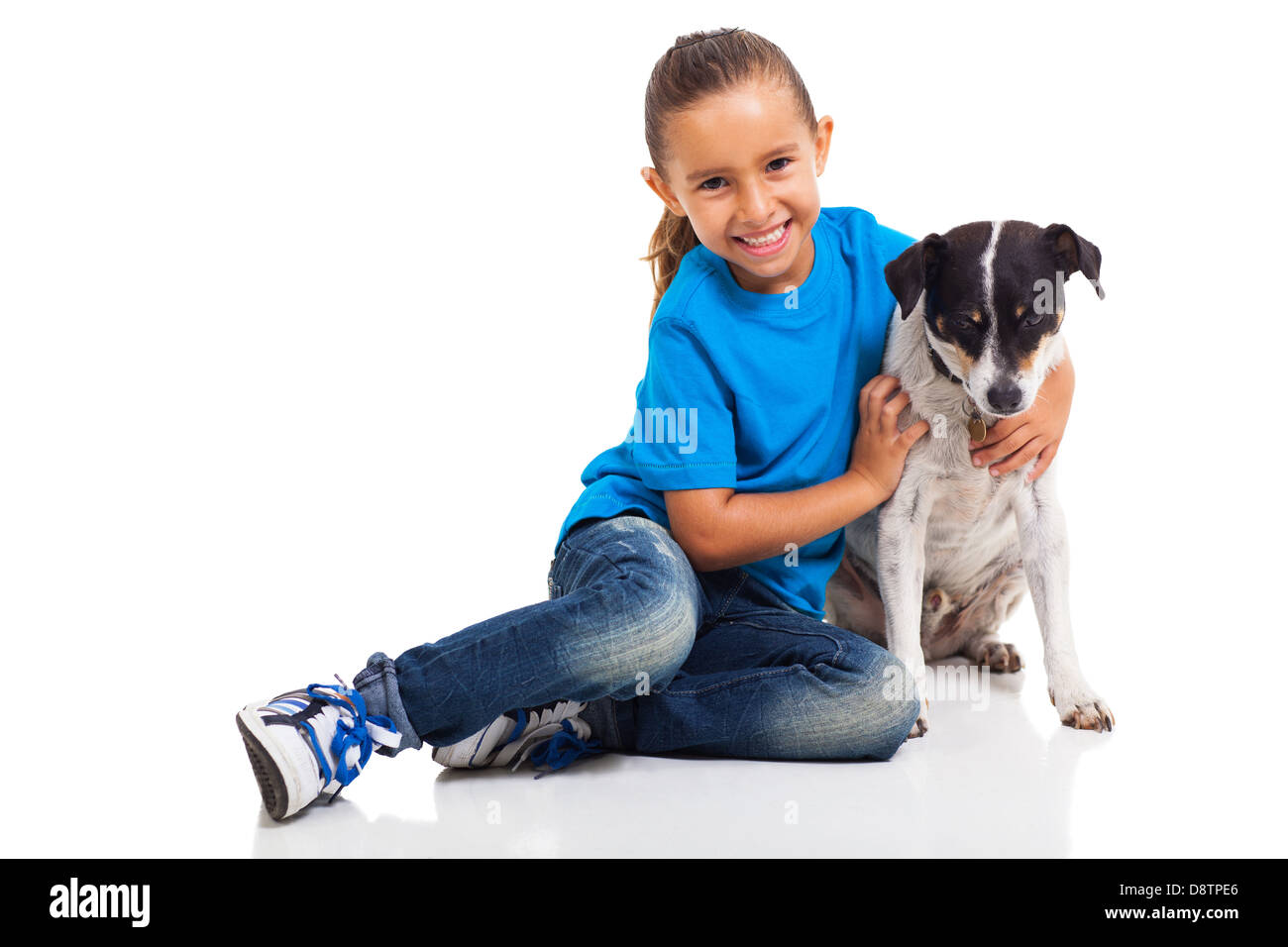 adorable cute little girl and her pet dog isolated on white Stock Photo ...