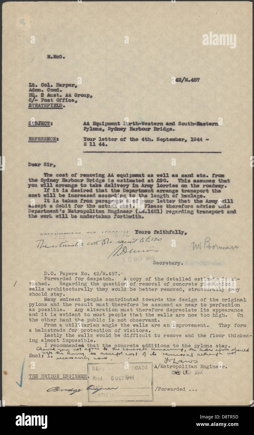 Letter re Sydney Harbour Bridge pylons Stock Photo - Alamy