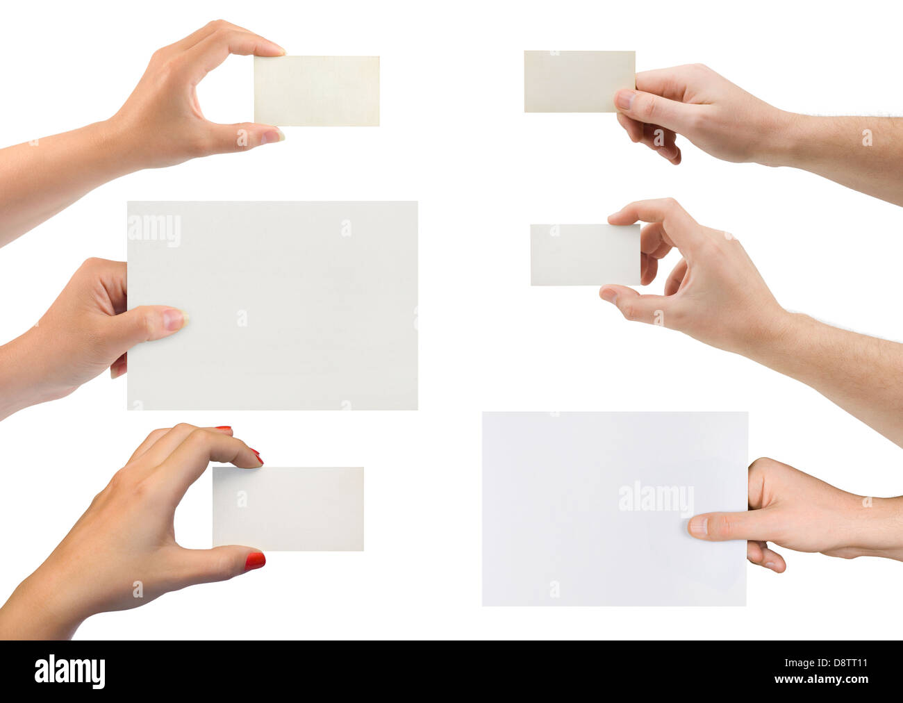 Set of hands with paper card Stock Photo - Alamy