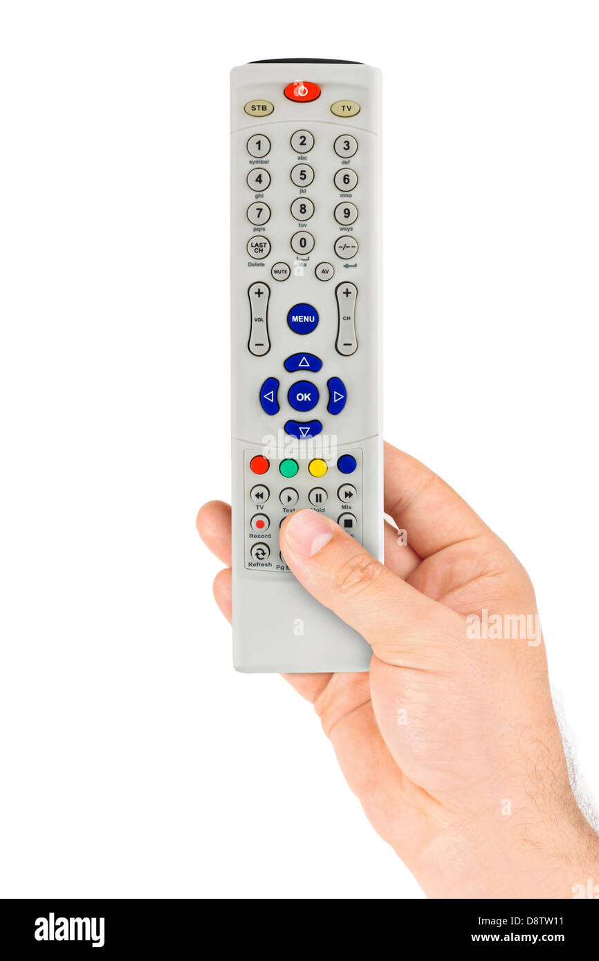 Hand with remote control Stock Photo - Alamy