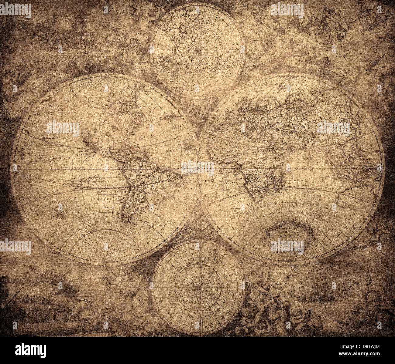 vintage map of the world circa 1675-1710 Stock Photo - Alamy