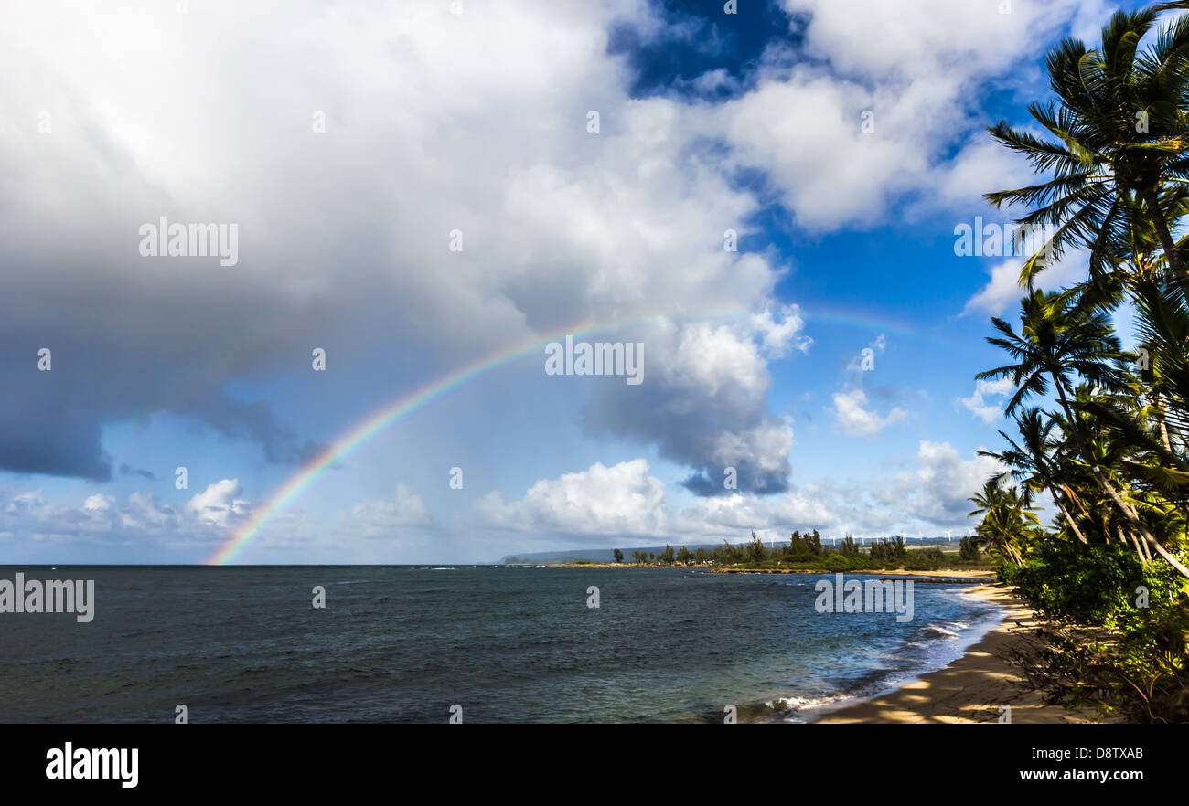 Evening Rainbow over the Ocean looking towards Haleiwa Oahu Hawaii ...