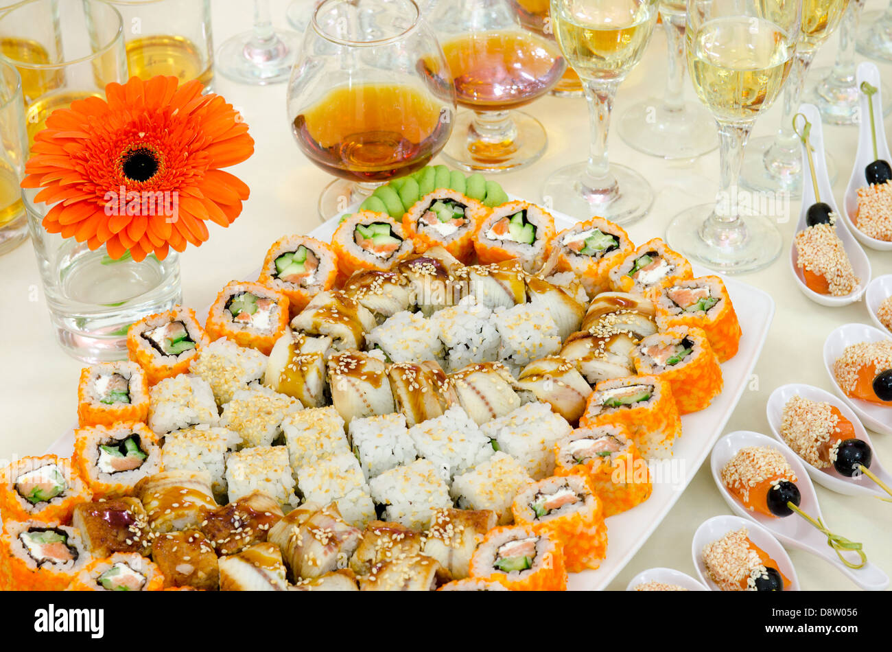 sushi buffet table Stock Photo - Alamy