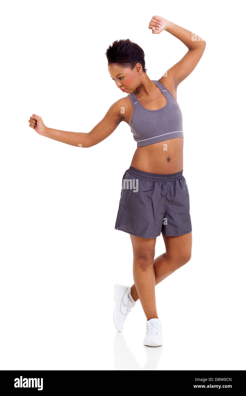 african american woman doing exercise dance isolated on white ...