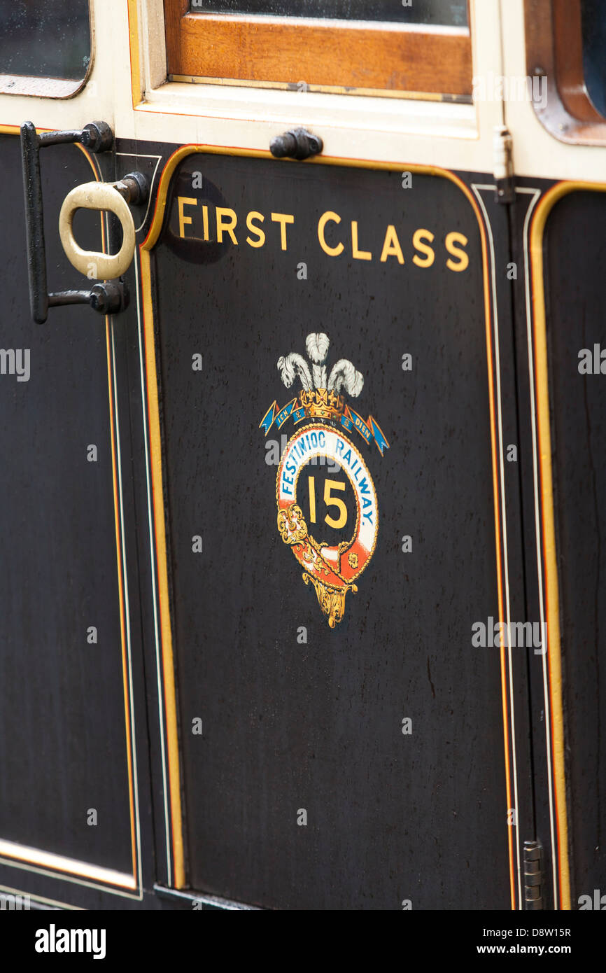 a first class carriage of the Ffestiniog Railway, a historical steam ...