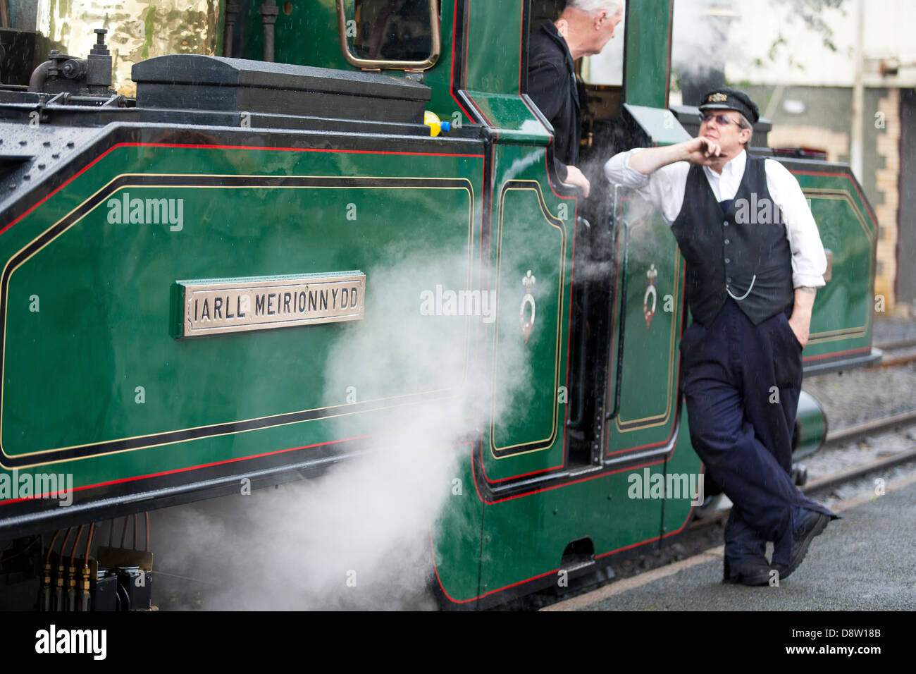 Talking to the engine man fireman driver of Ffestiniog Railway, a ...