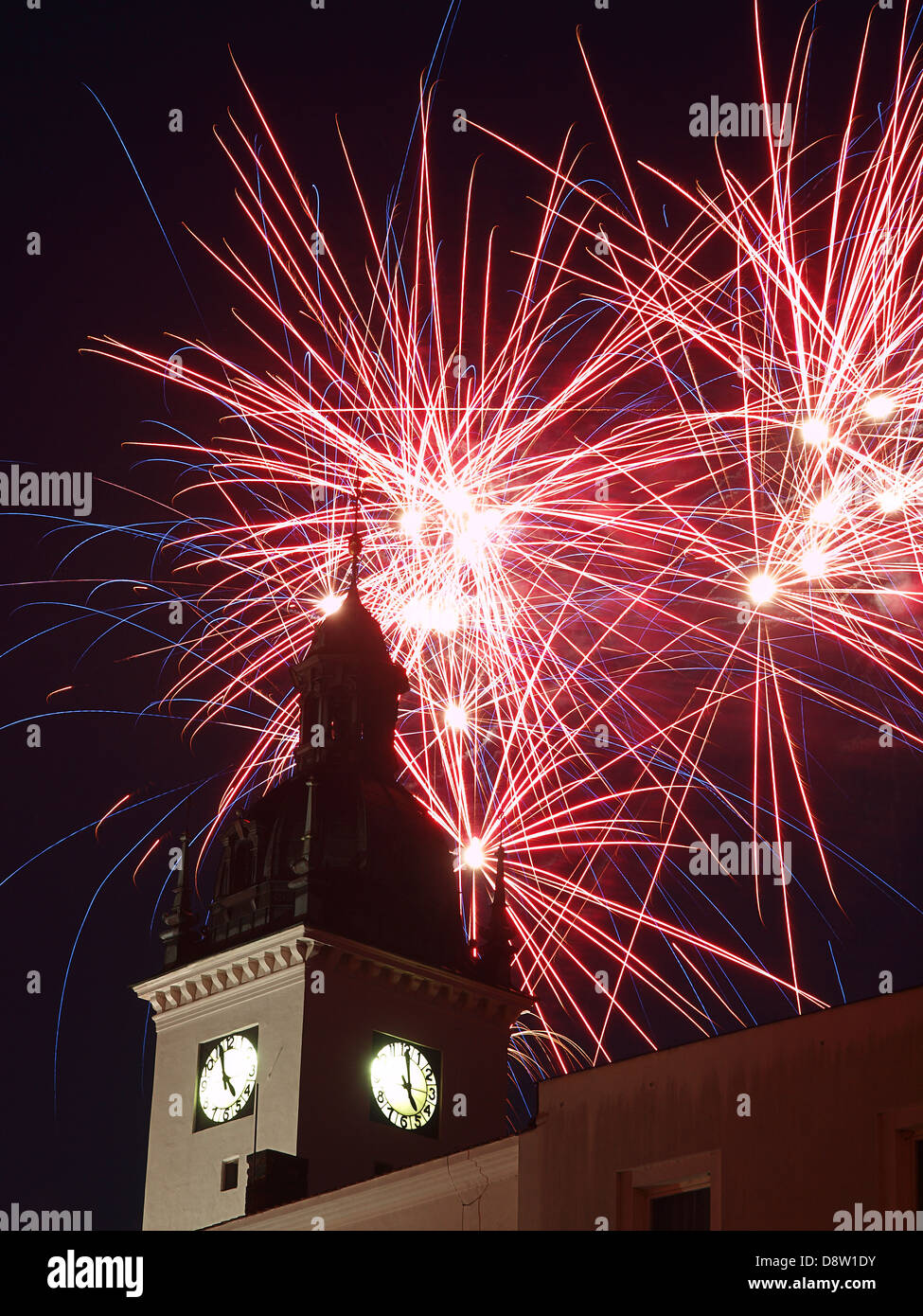 the fireworks over historical tower Stock Photo - Alamy