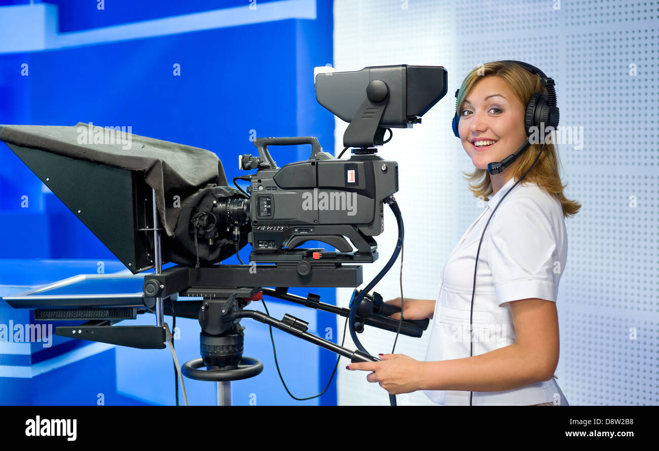 teleoperator at TV studio Stock Photo - Alamy