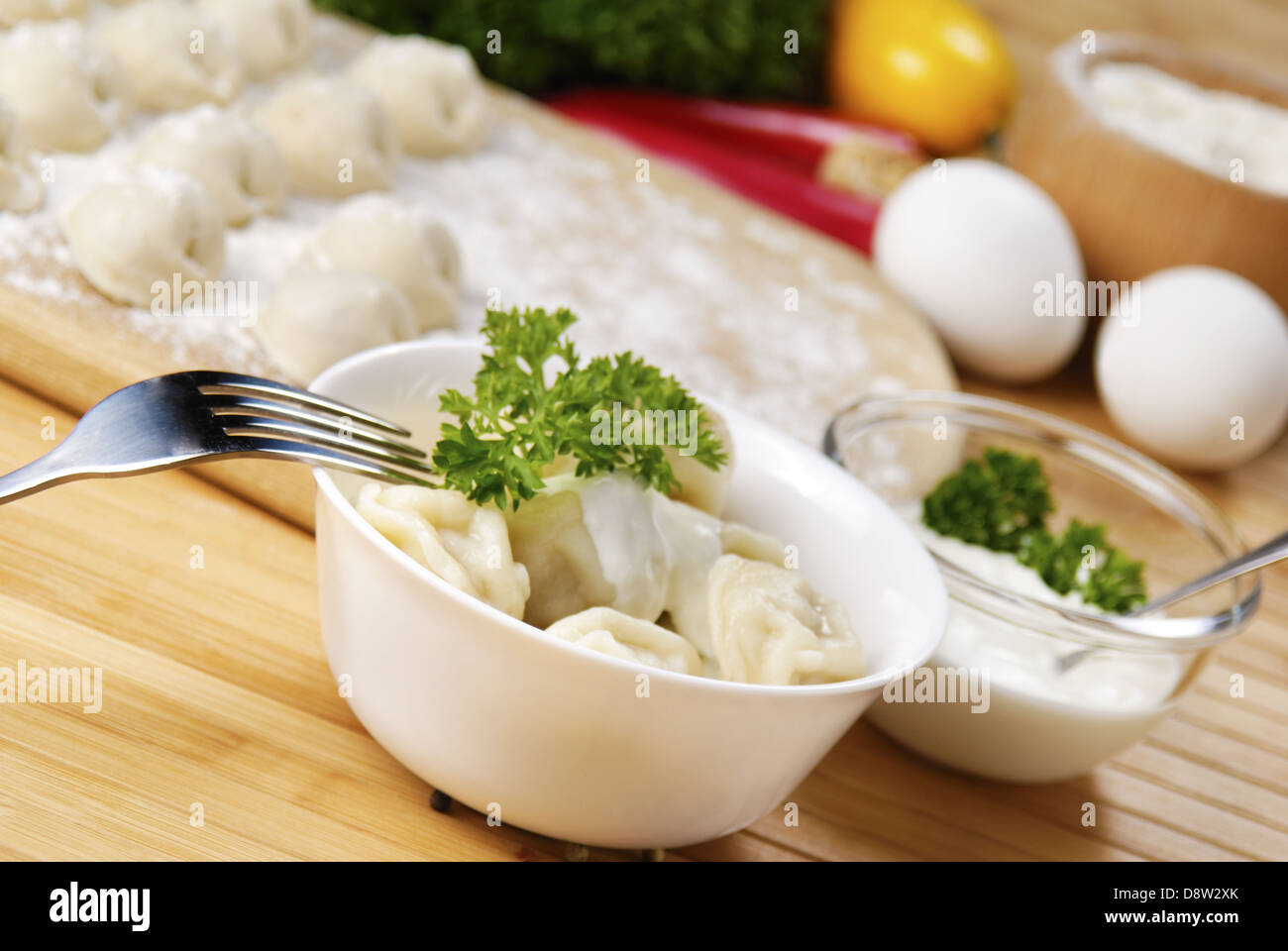 Fresh boiled meat dumplings Stock Photo - Alamy