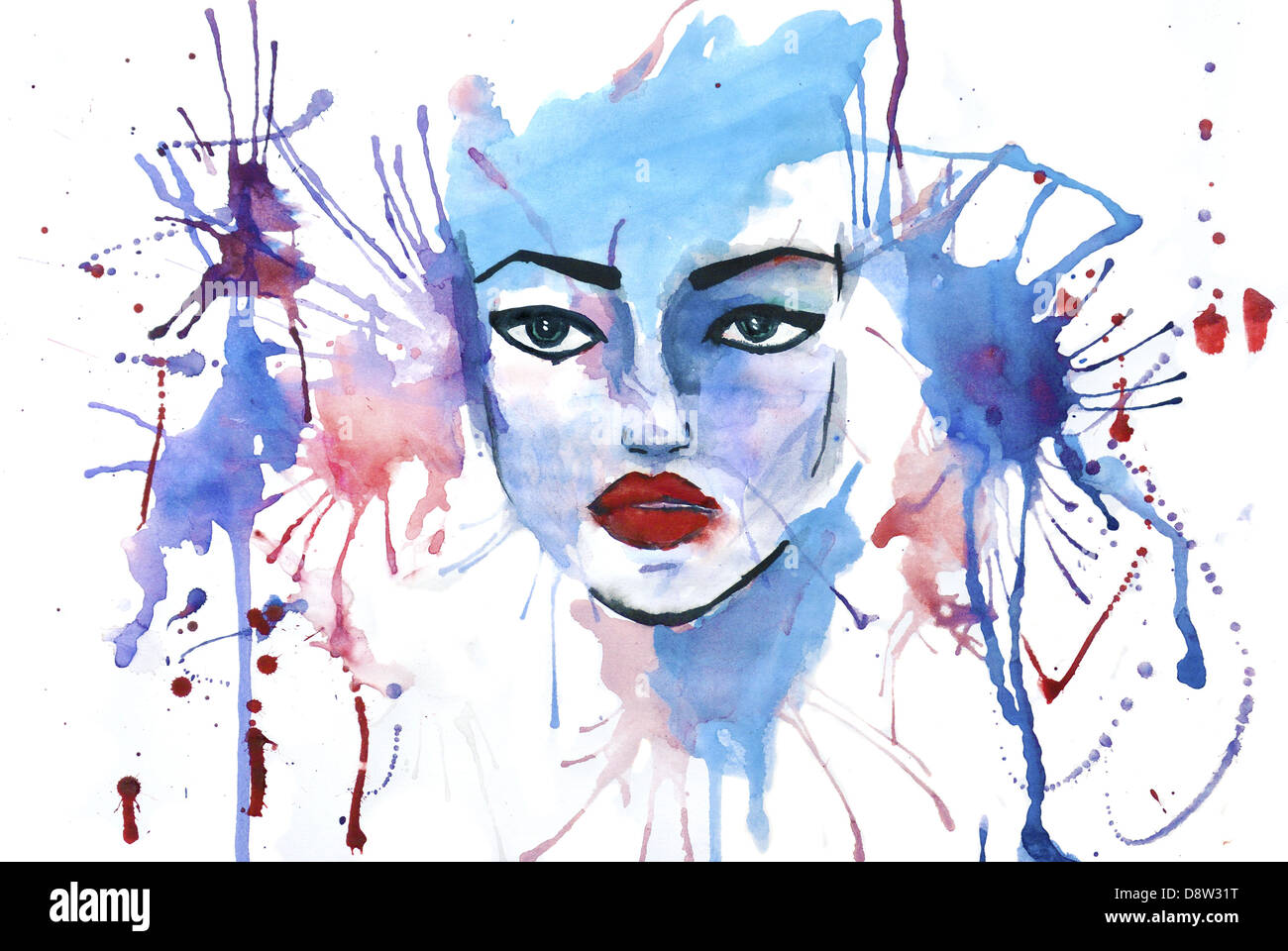 Watercolor picture with woman face on it Stock Photo - Alamy