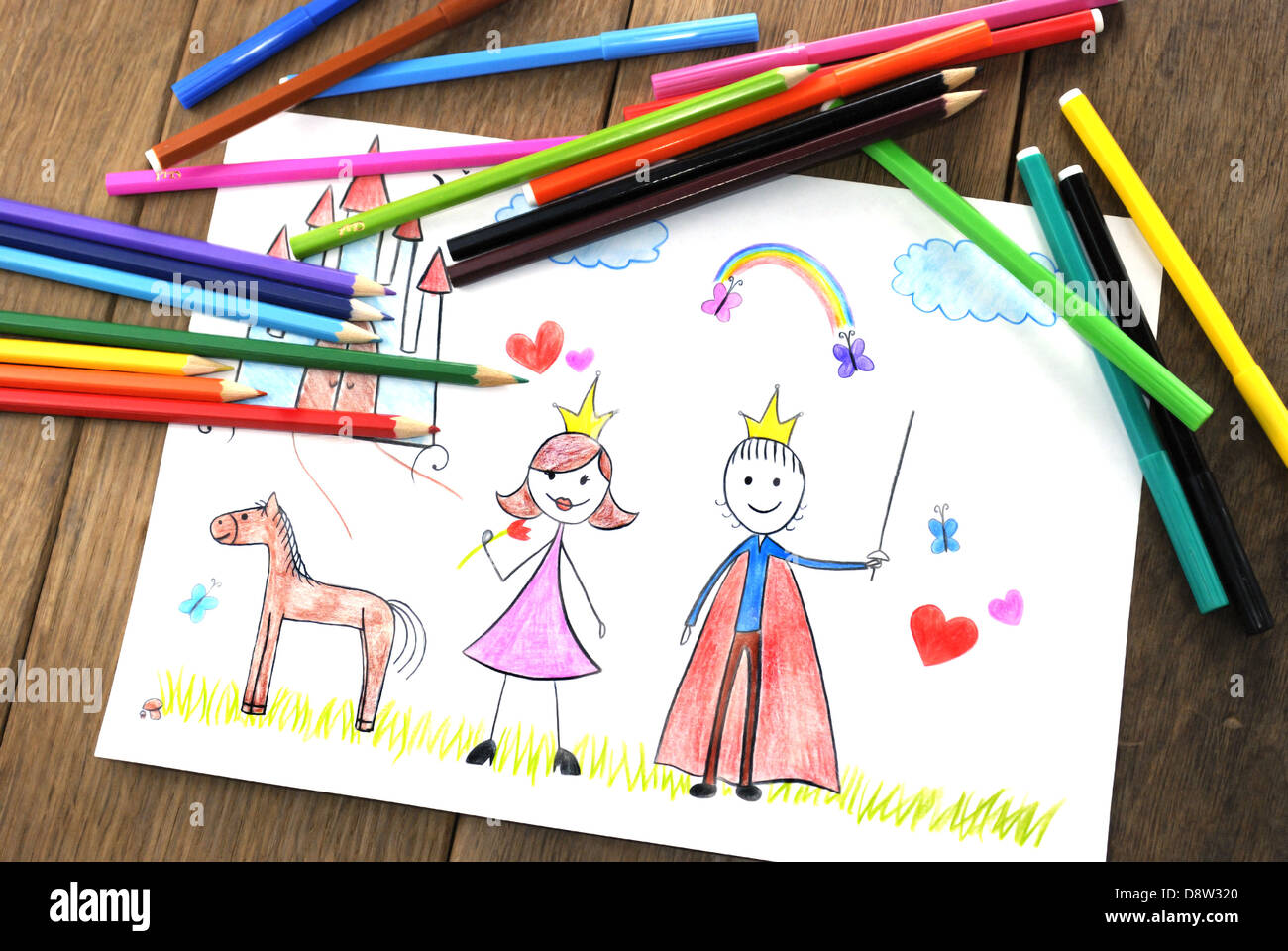 Kids drawing princess and prince Stock Photo - Alamy