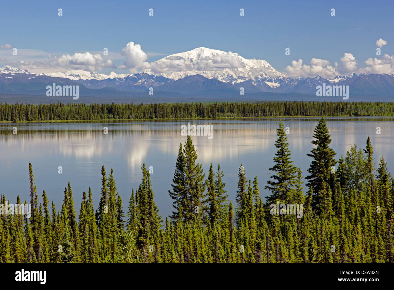 View of Willow Lake, Wrangell Mountains, and Wrangell Saint Elias ...