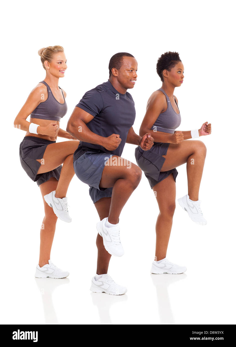healthy group of people exercise on white background Stock Photo - Alamy