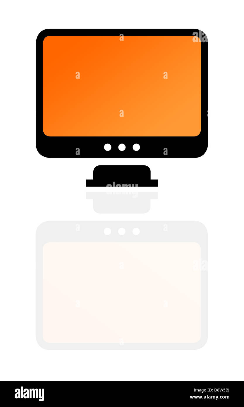 PC Computer sign with blank screen reflecting on white background Stock ...