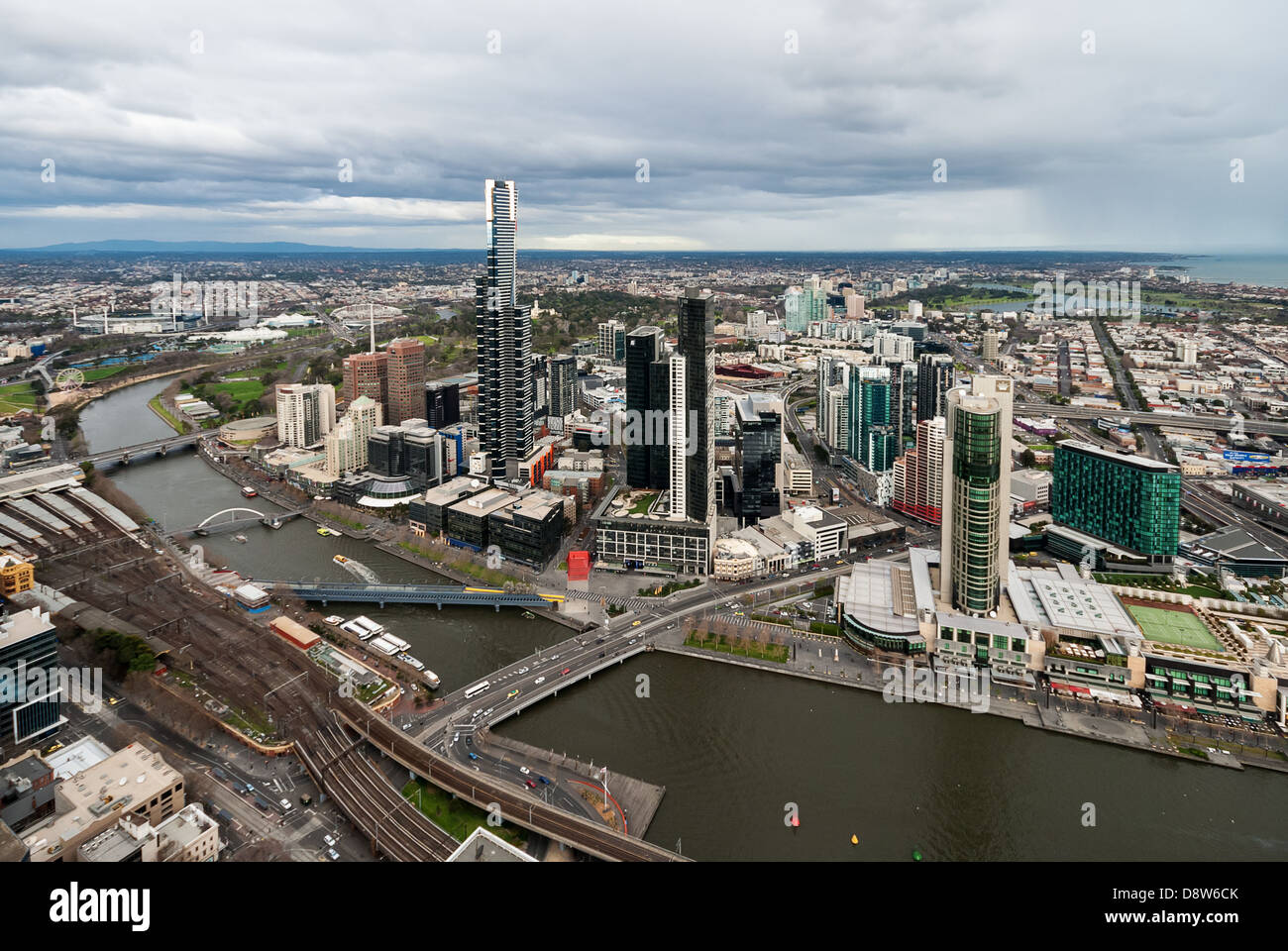An elevated view of the central business district of Melbourne ...