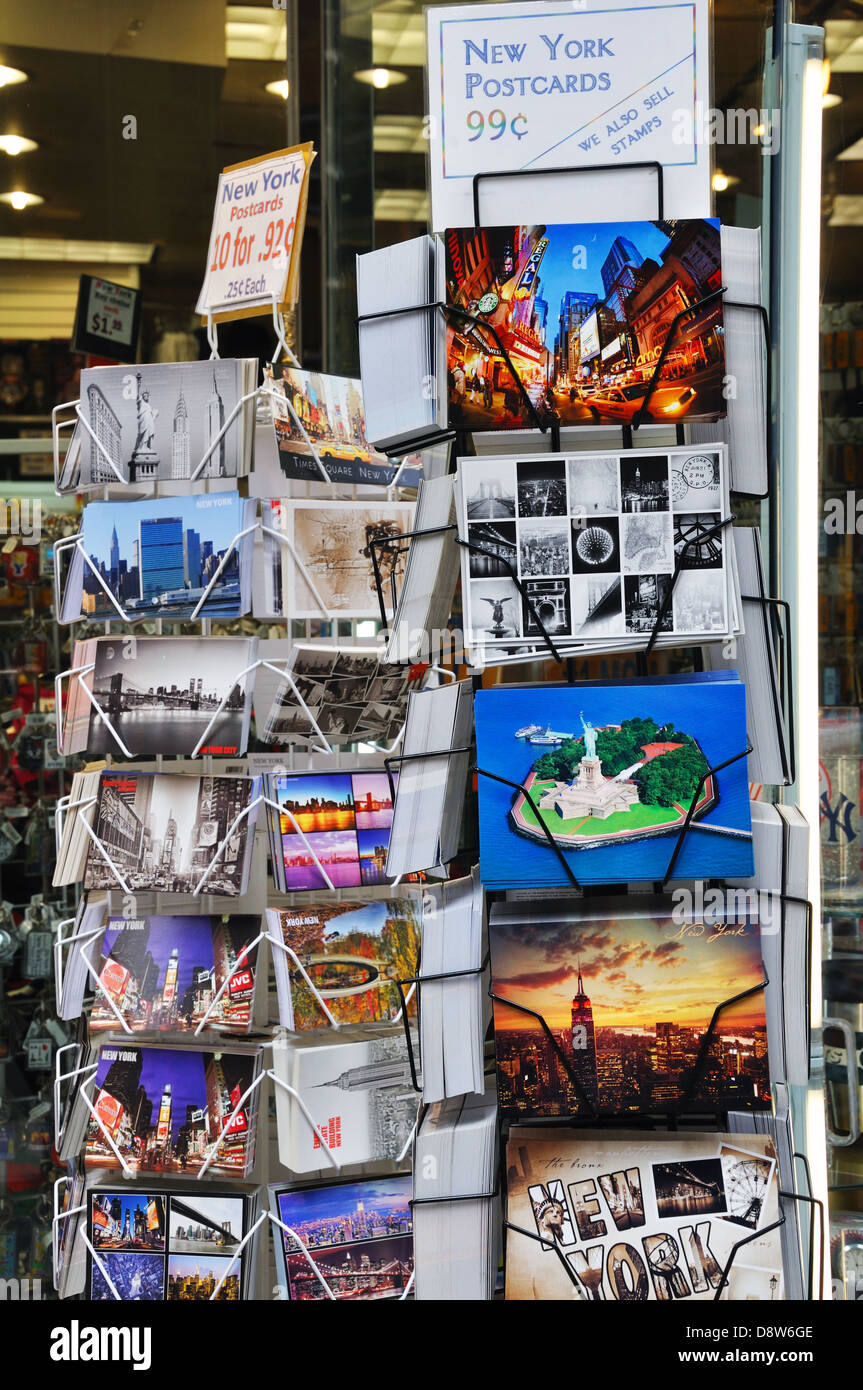 Post card rack at souvenir store, New York City, USA Stock Photo - Alamy