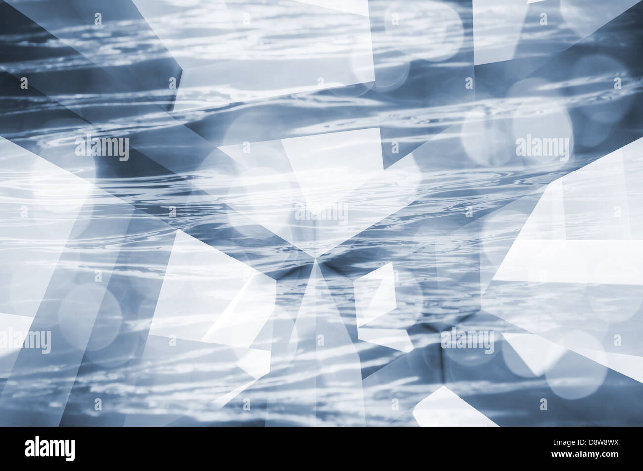 Abstract blue background with chaotic construction, waves and blurred ...