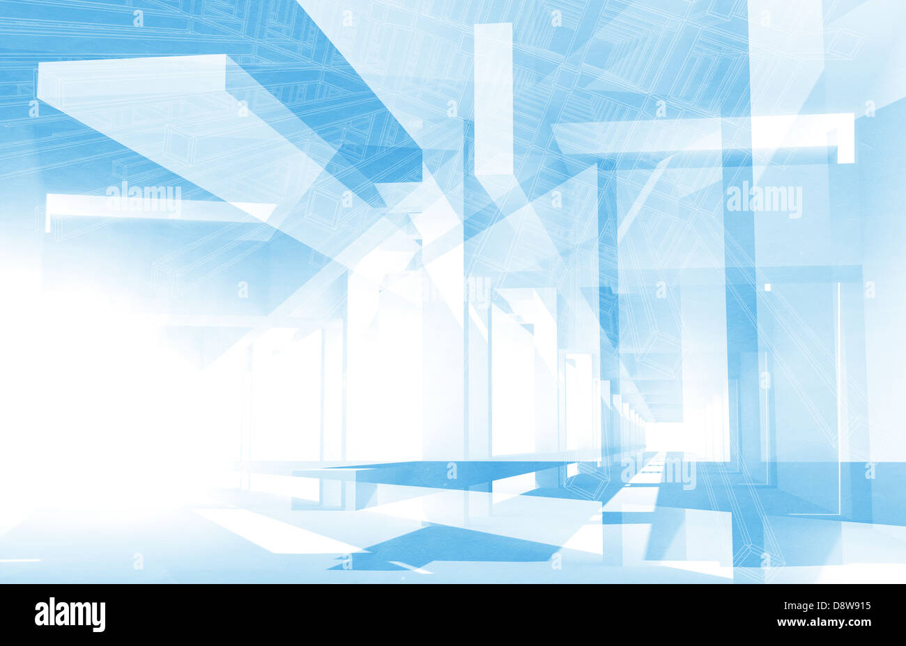 Abstract architecture 3d background with blue constructions and ...
