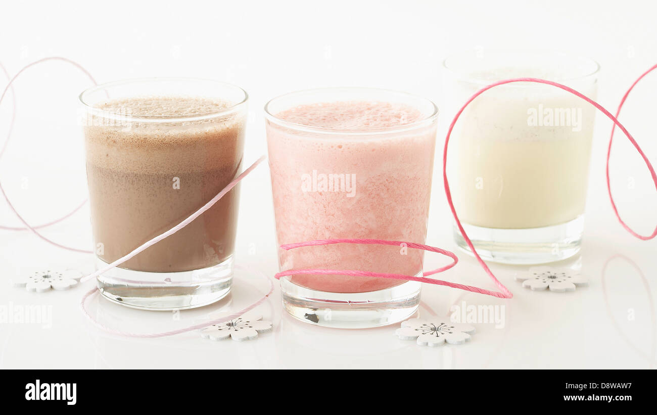 Three different flavored milkshakes Stock Photo - Alamy