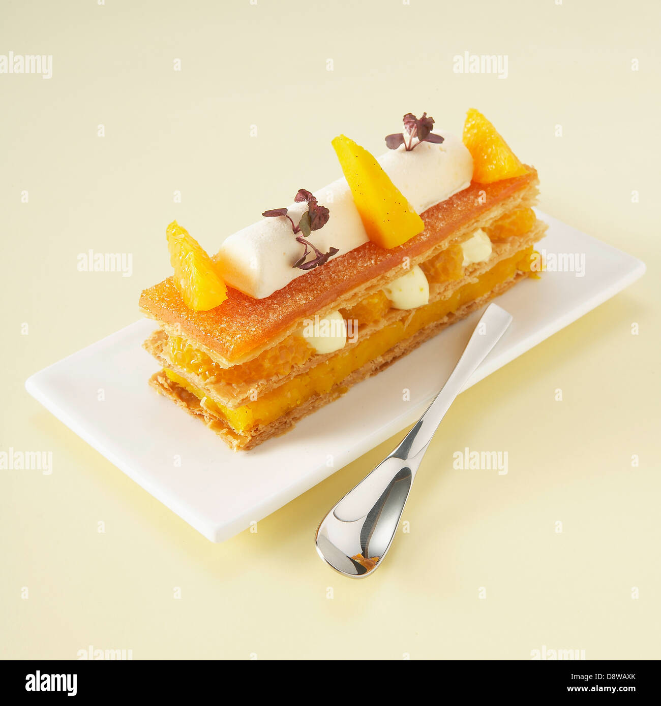 Mango and confit orange Mille-feuille Stock Photo - Alamy